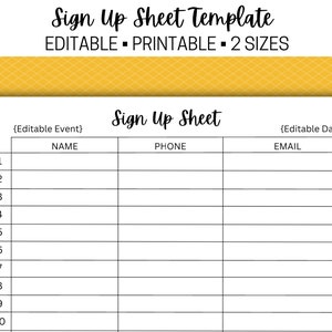 Editable Sign up Sheet Template, Printable Sign up Template, Editable ...