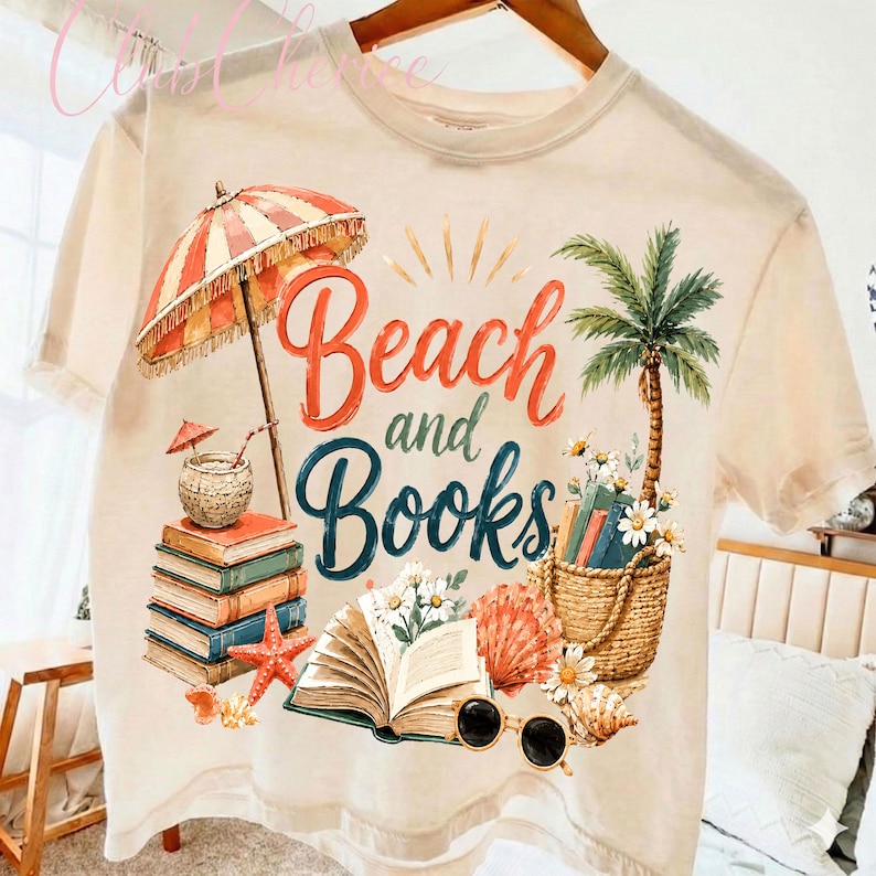 Beach and Books Summer Reading PNG, Coastal Book Lover Graphic (digital ...