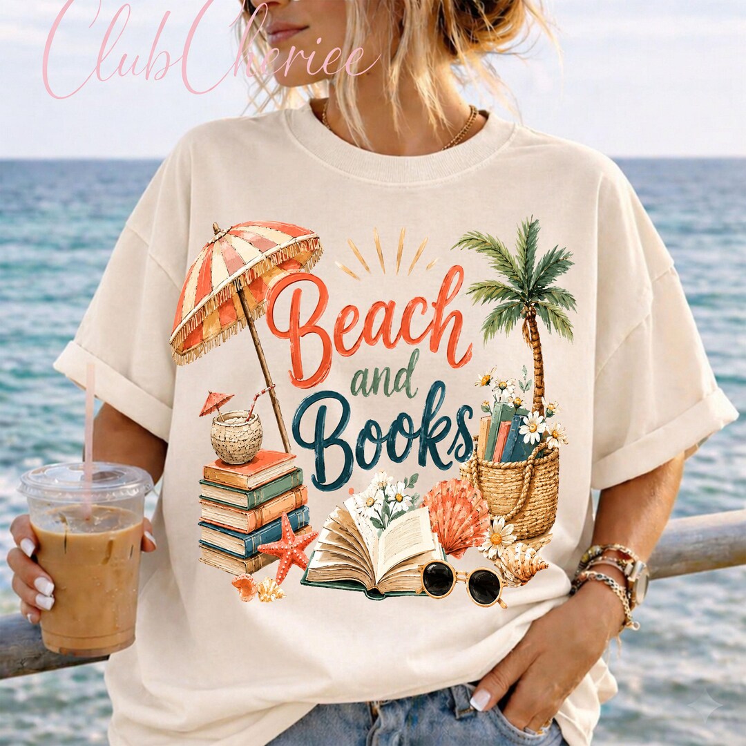 Beach and Books Summer Reading PNG, Coastal Book Lover Graphic (digital ...