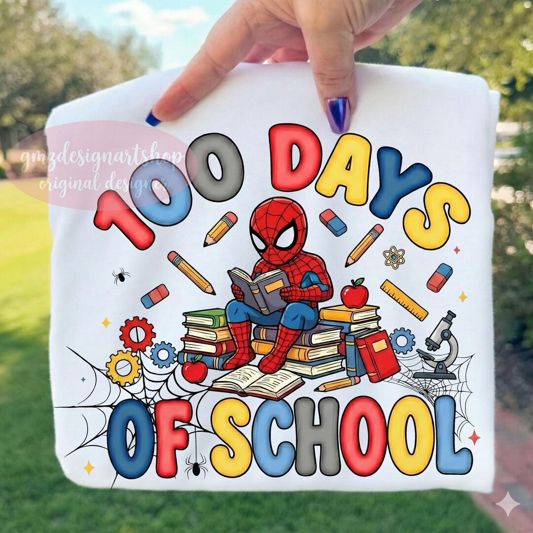 100 Days of School Superhero PNG, Spider Theme Boys Shirt Design ...