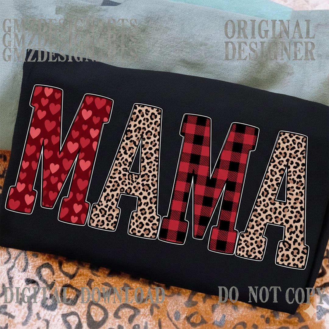 Leopard Heart Plaid Mama PNG, Retro T-shirt Design (digital Download ...