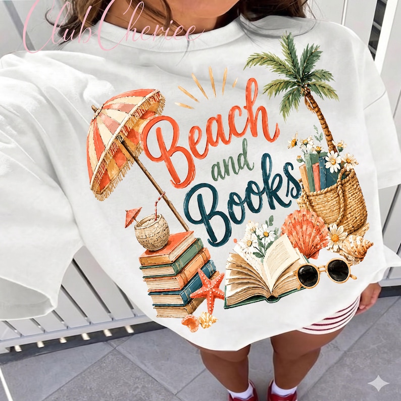 Beach and Books Summer Reading PNG, Coastal Book Lover Graphic (digital ...