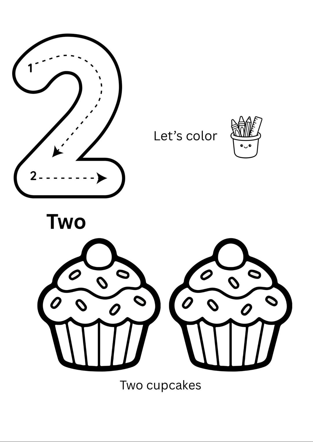Number 2, Cupcake Coloring Page. Learning. for Kids. Educational - Etsy