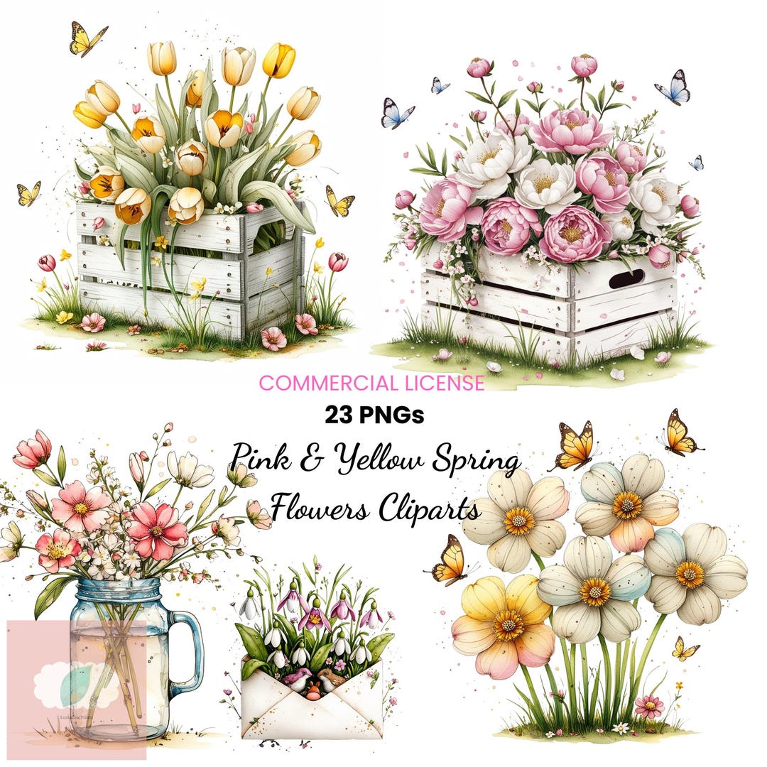 Whimsical Spring Watercolor Flowers Clipart | Tulips, Peonies ...