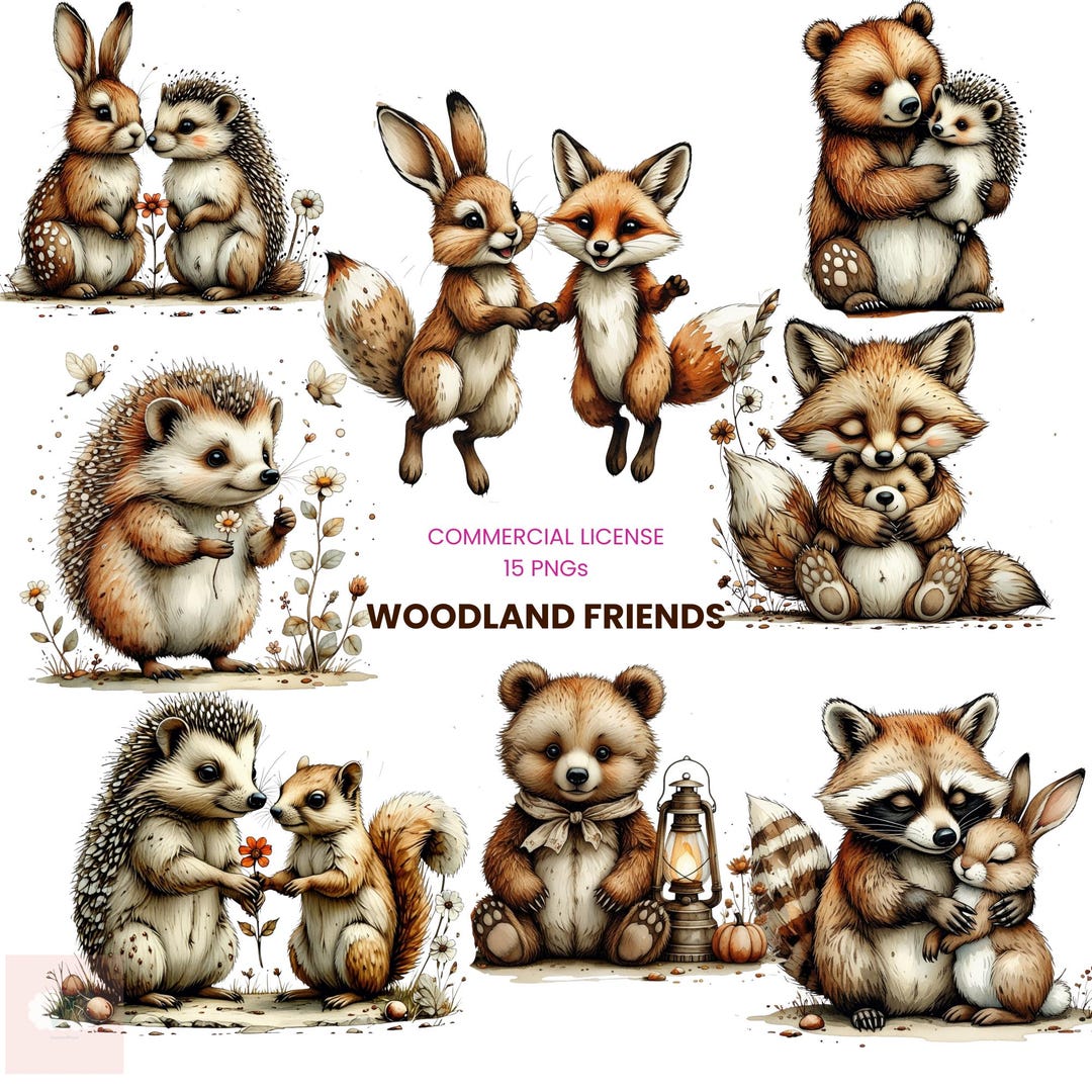 Boho Woodland Friends Clipart Bundle PNG | Cute Forest Animals Digital ...
