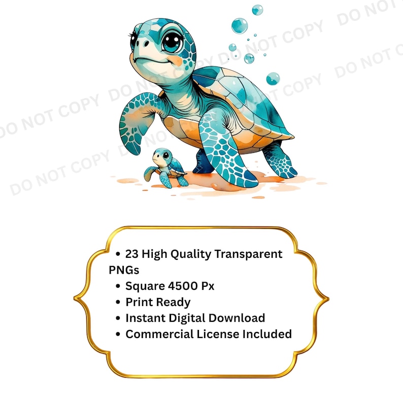Summer Sea Turtle & Ocean Animals Clipart Bundle | Cute Summer Pngs ...