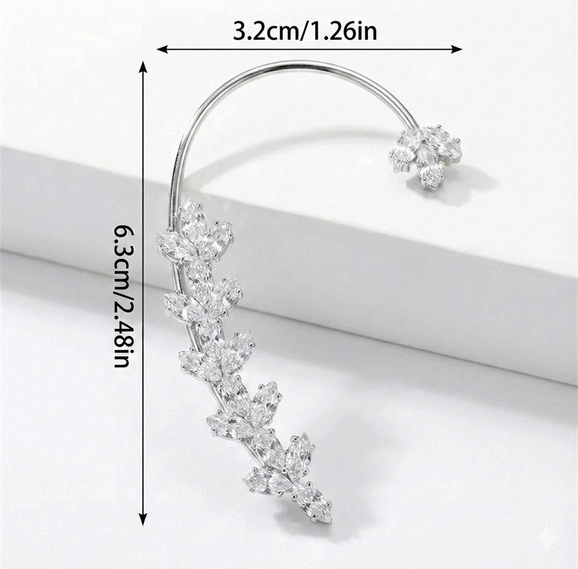 Luxury Right Left Ear Cuff, No Piercing CZ Floral Leaf Ear Wrap for ...