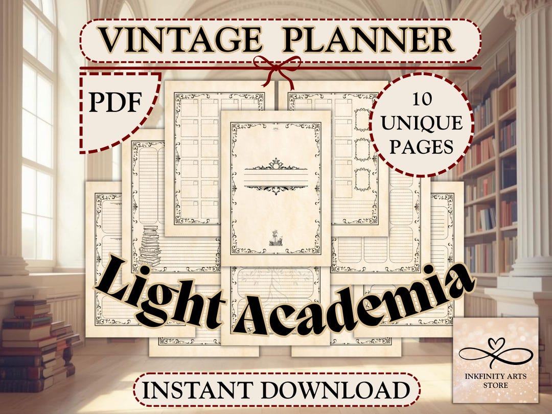 Printable Planner Light Academia PDF, Undated Vintage Templates, Daily ...