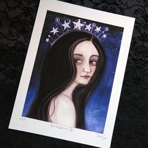 Celestial Star Woman Art Print, Night Sky Portrait With Crown of Stars ...
