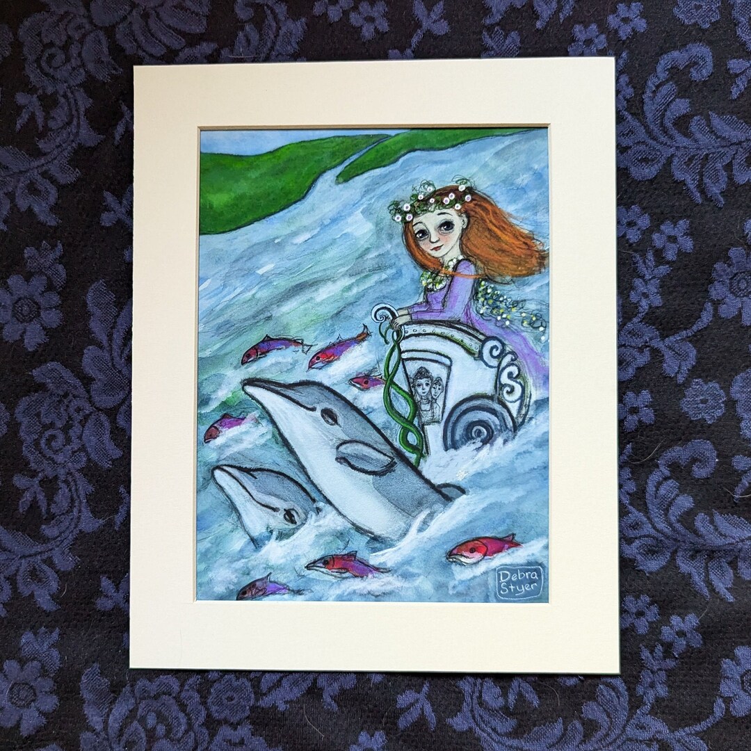 Hafren River Goddess Art Print Sabrina Welsh Legend Portrait Dolphin ...