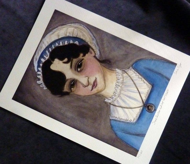 Jane Austen Art Print Writers Portrait Pride and Prejudice | Etsy