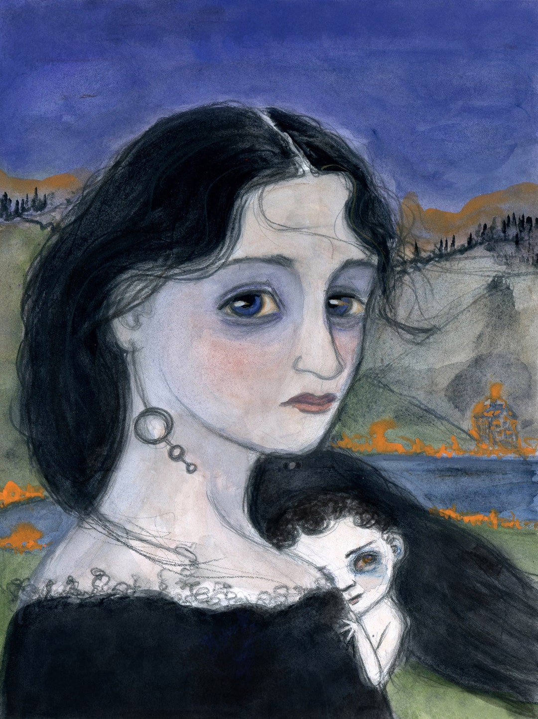 Greek Myth Art Print, Nyx and Moros Portrait, Mother and Child Art ...