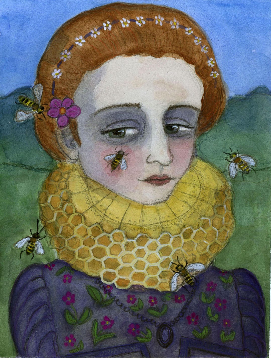 Renaissance Queen of the Bees Art Print, Tudor Collar With Bees (6x8 ...