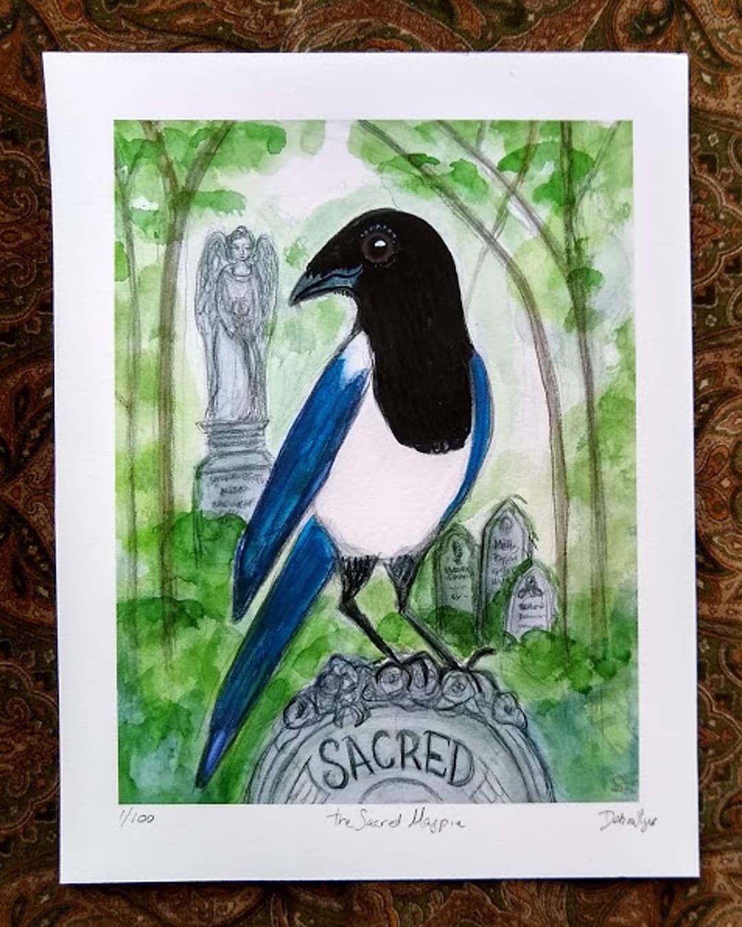 Magpie Art Print, Victorian Portrait, Goth Cemetery (6x8) Graveyard ...