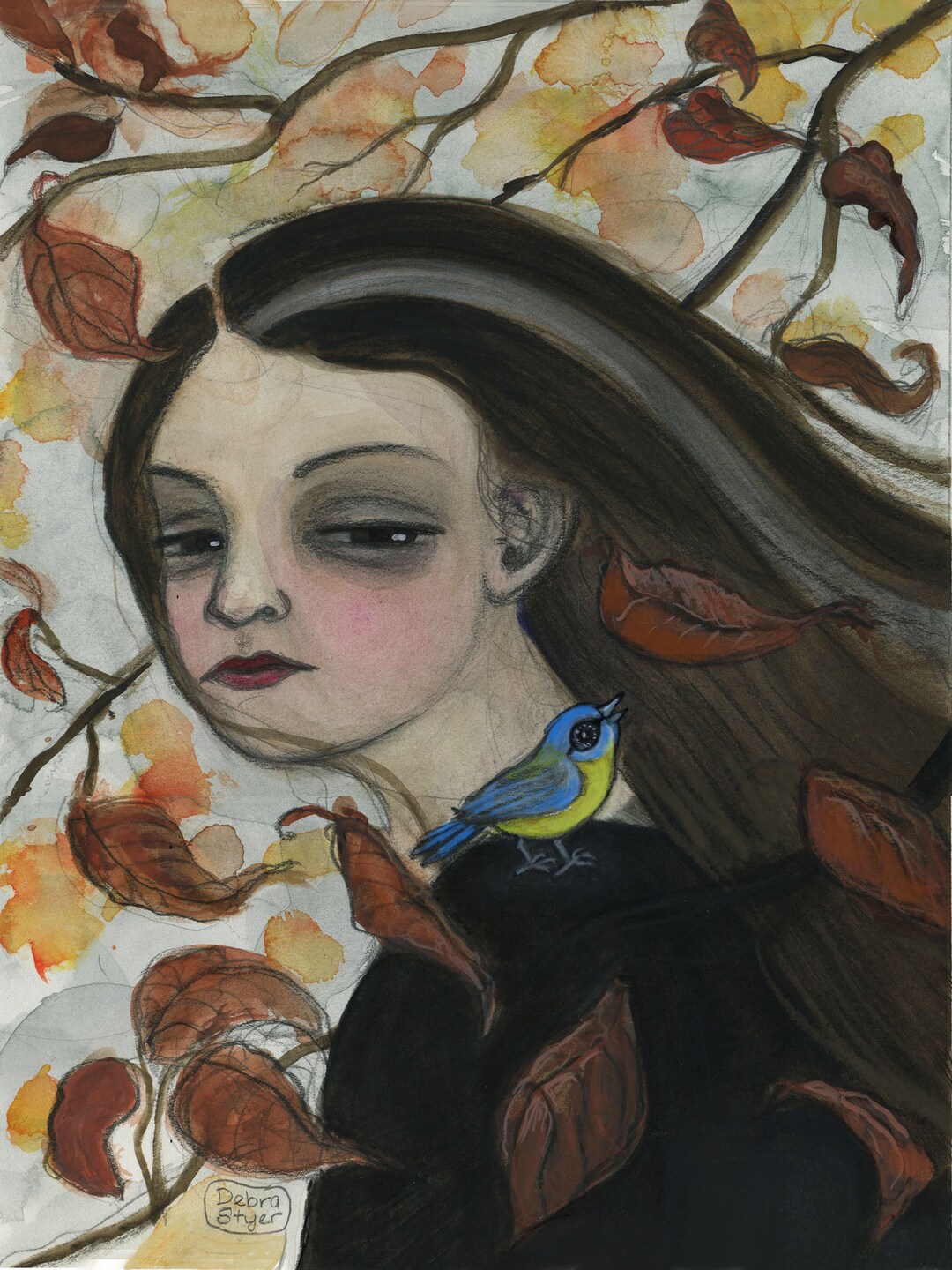 Victorian Goth Autumn Leaves Portrait: Windy Day Art Print (6x8) - Etsy