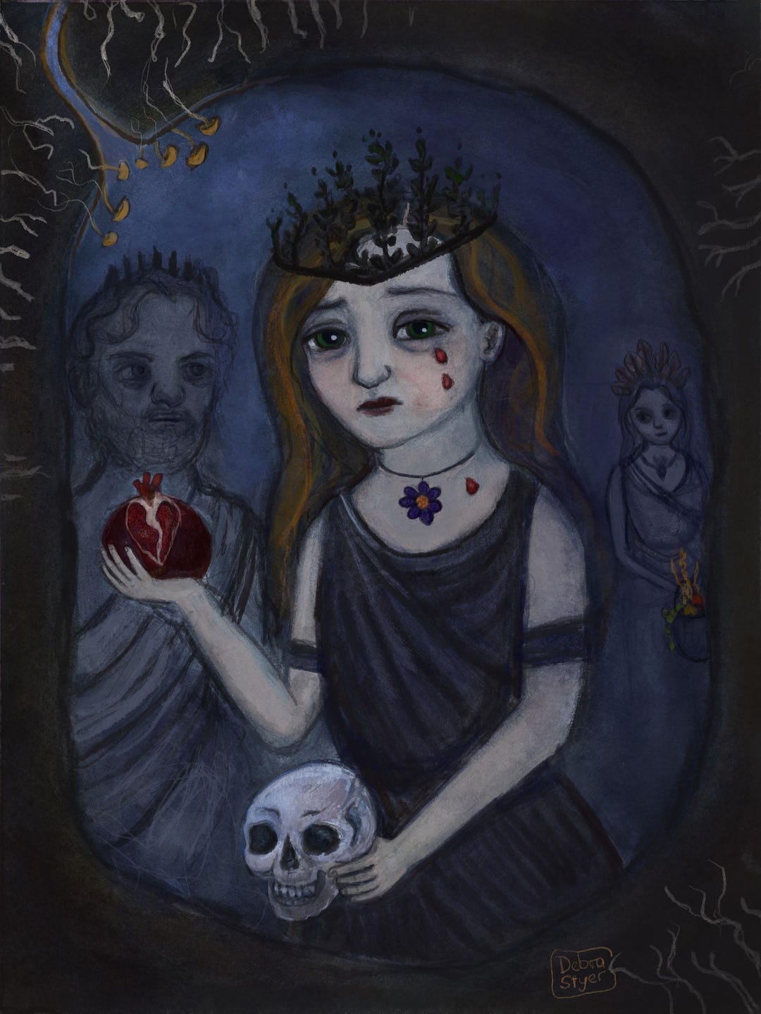 Greek Goddess Persephone Art Print Spring Illustration & Pomegranate ...