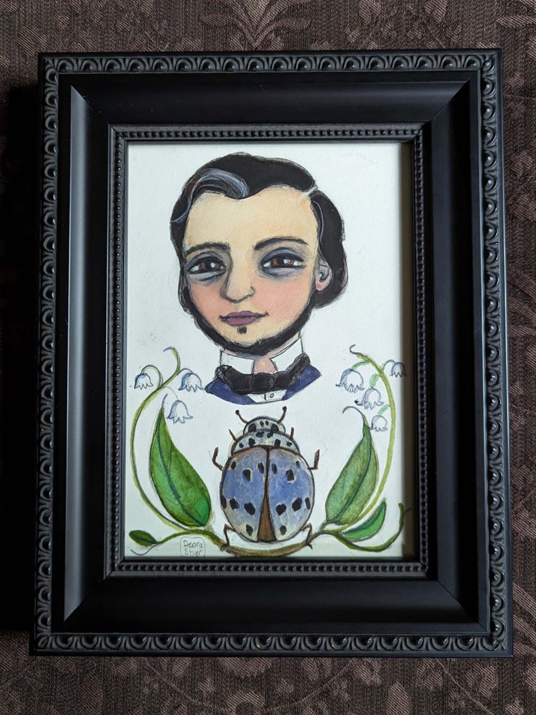 Lily Bug Portrait, Original Framed Watercolor Painting 5x7 Victorian ...