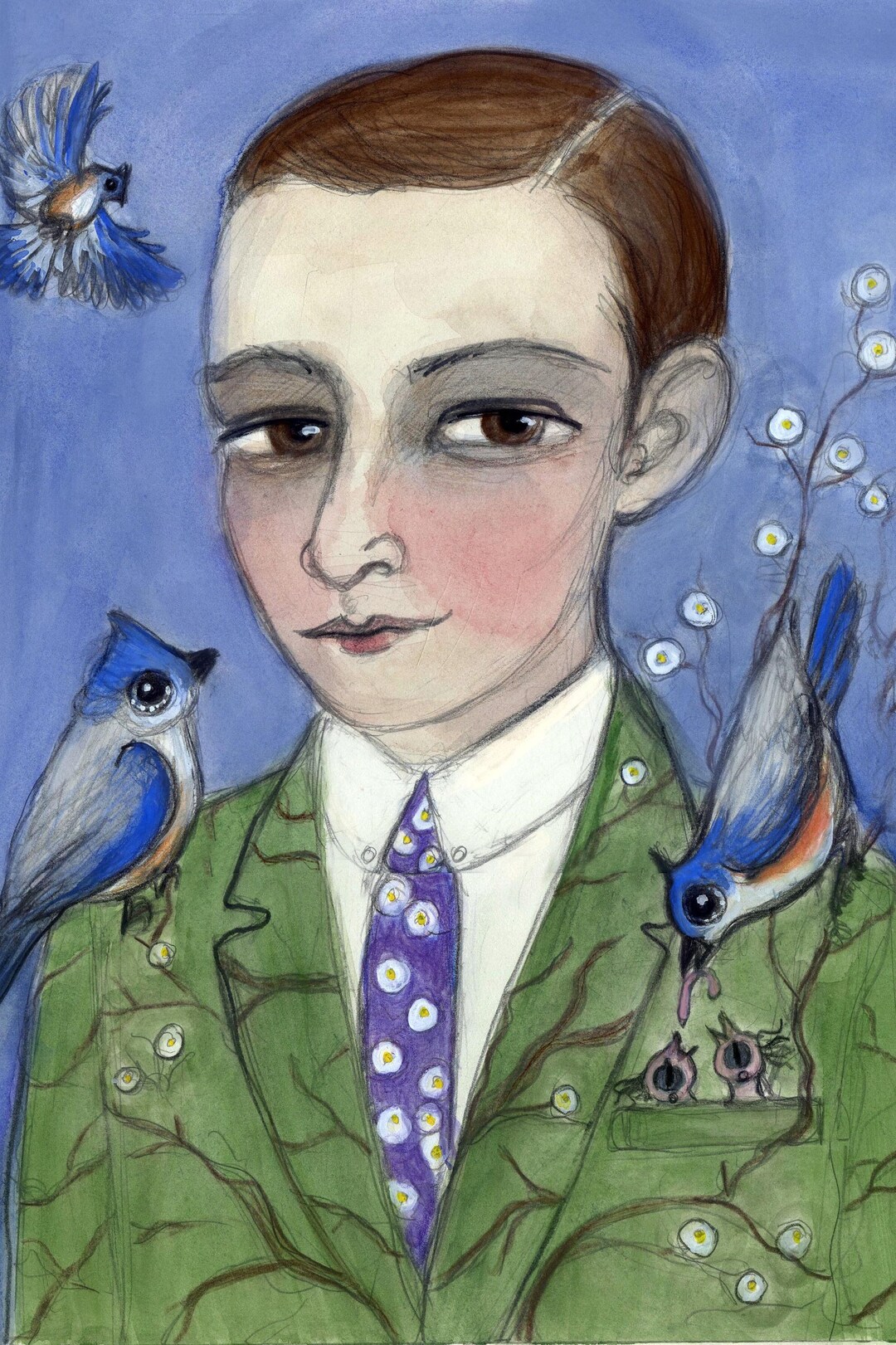 Silent Film Star Rudolph Valentino Art Print, Small Bird Art Print, 6x8 ...