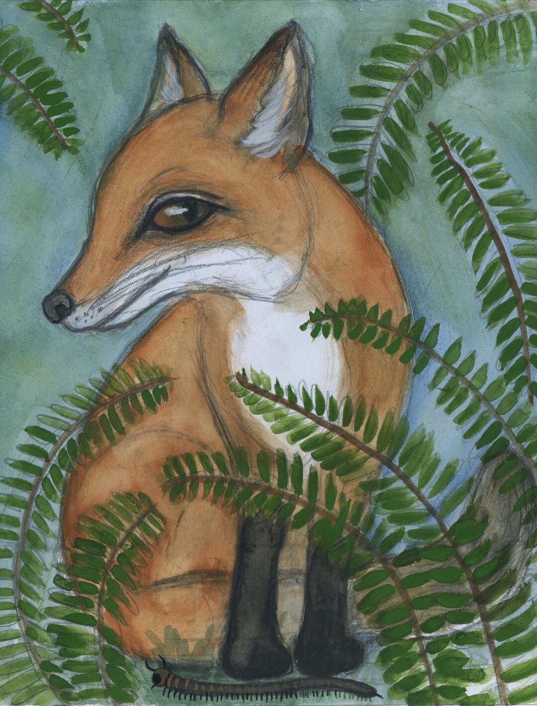 Red Fox Art Print, Listening to the Ferns Art Print, Shy Little Fox ...