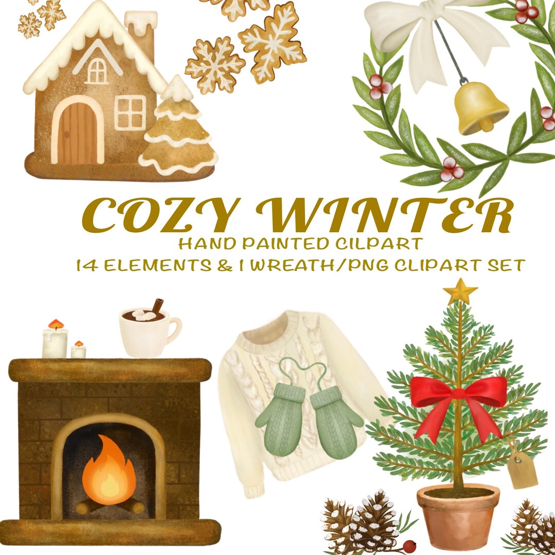 Cozy Winter Watercolor Clipart Set | Hand-painted Christmas PNG ...