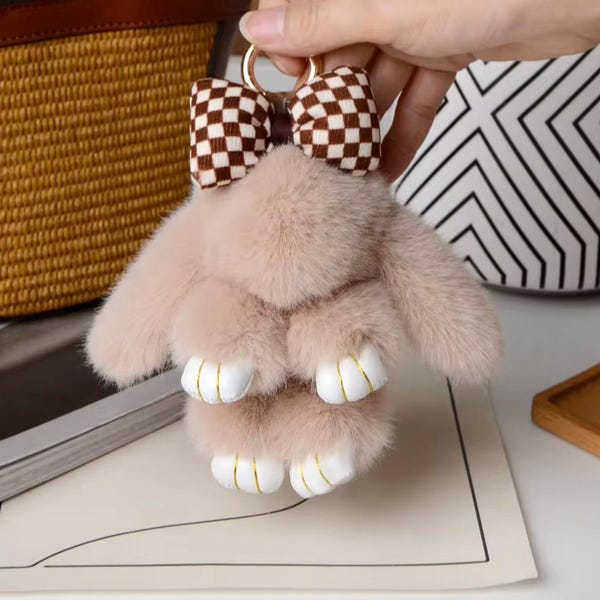 Fluffy Bunny Keychain - Etsy
