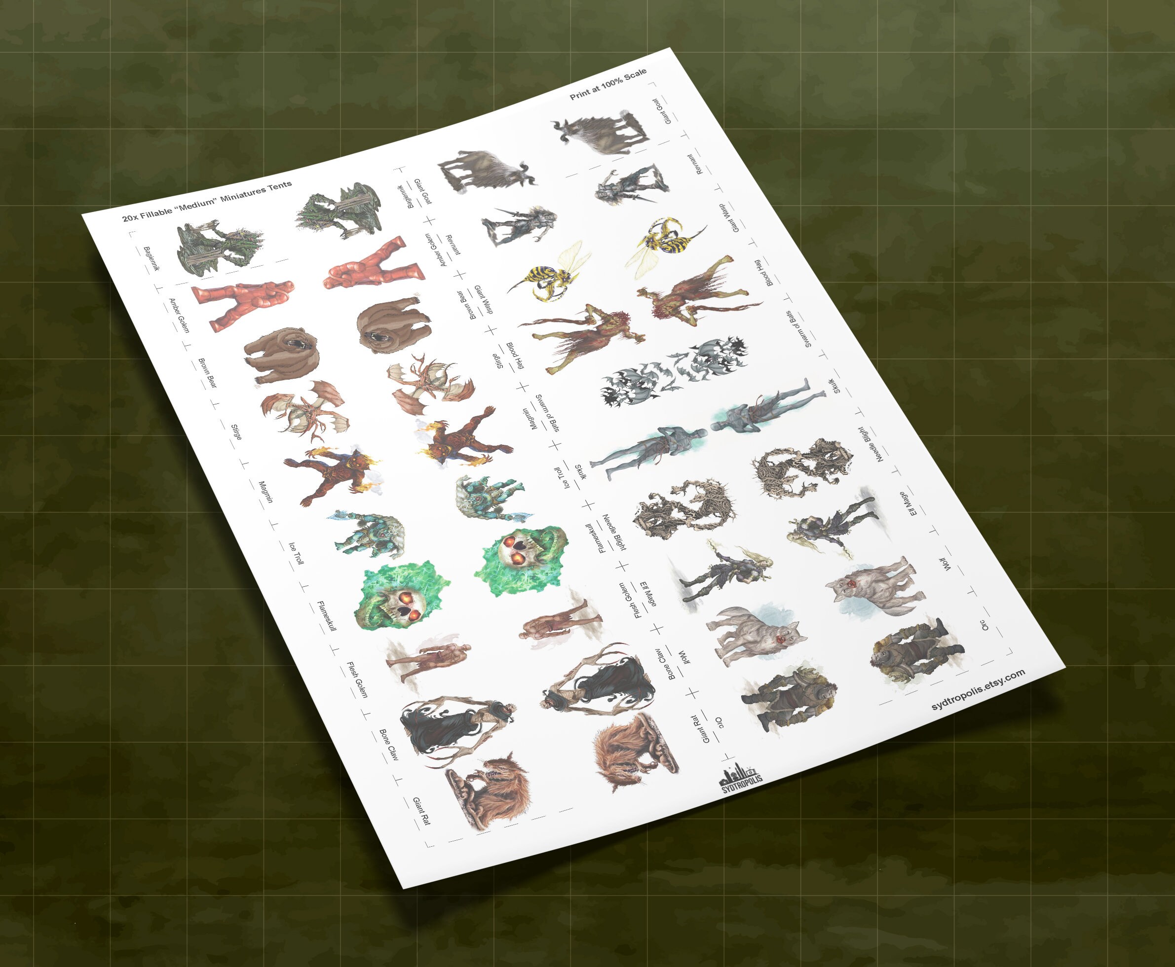 2D Tent Miniatures - 1" Size "medium" - DIY Fillable PDF - Fits 20 ...
