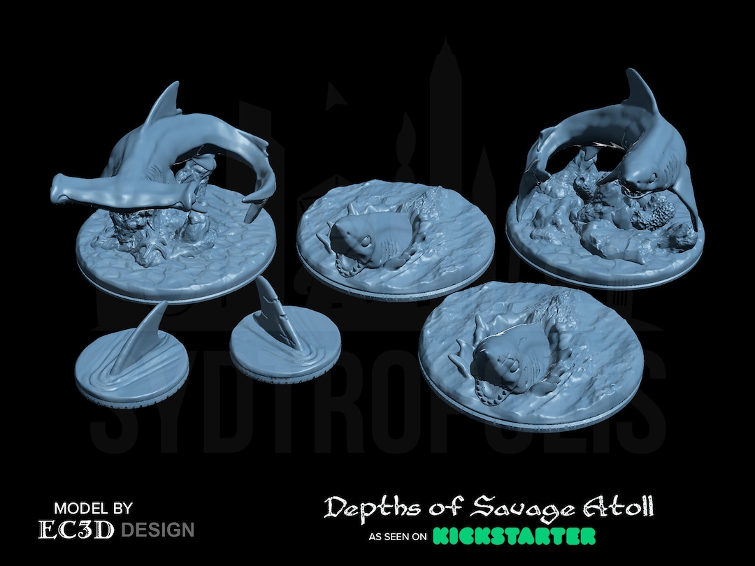 Shark Miniatures - W Floating Options - 3D Printed Model by EC3D - Etsy