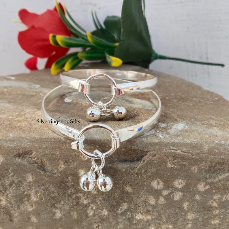 Sterling Silver Jingle Bell Bangles, Set of 2 Adjustable Baby/toddler ...