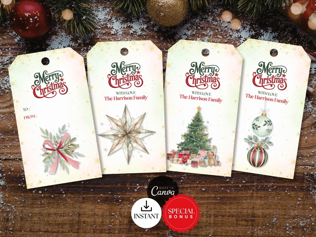Editable Christmas Gift Tags Printable – Neurtral Holiday Treat Tags ...