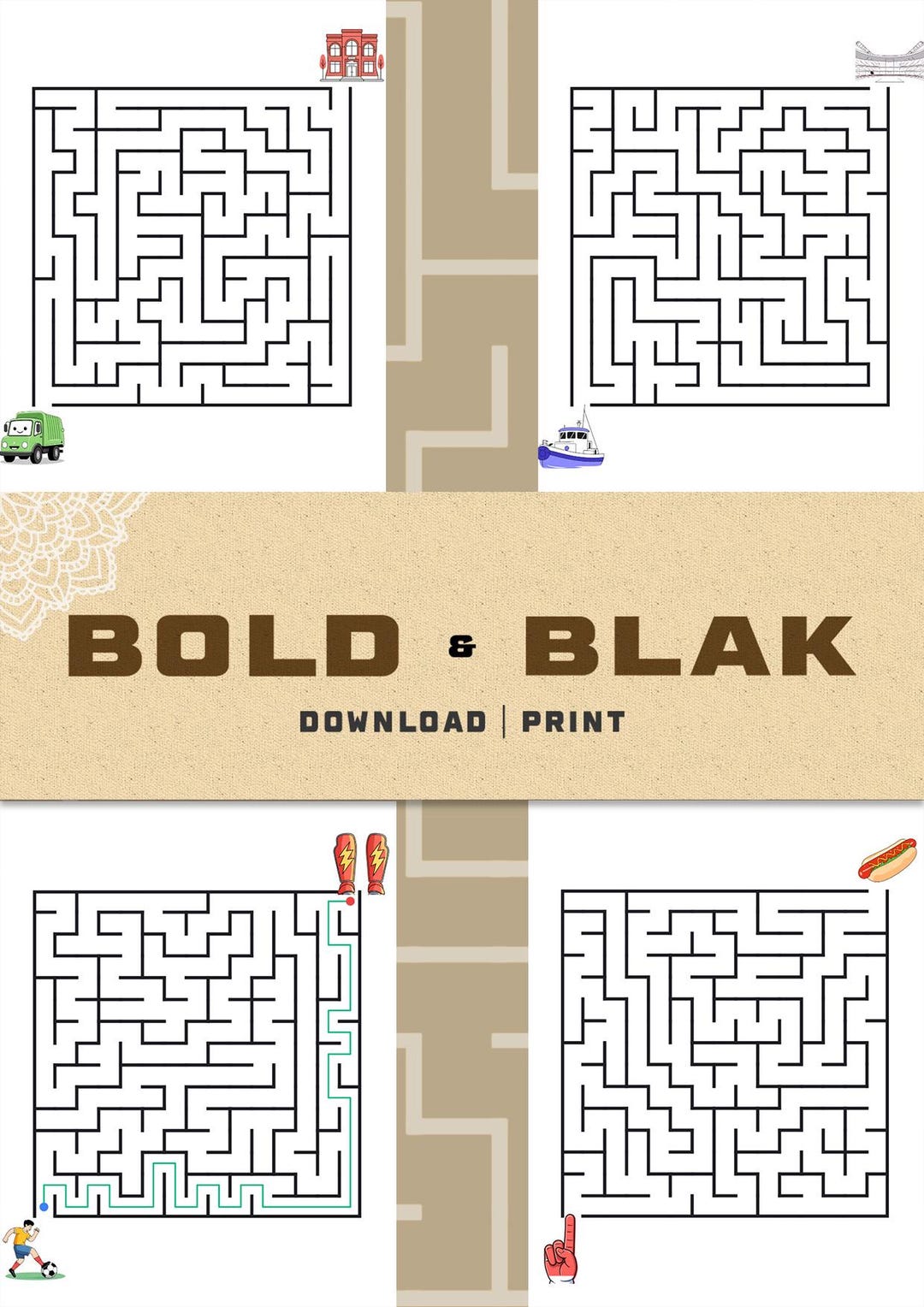 PLR 75 Page Printable Kids Mazes With Solutions | Hard and Tough Level ...