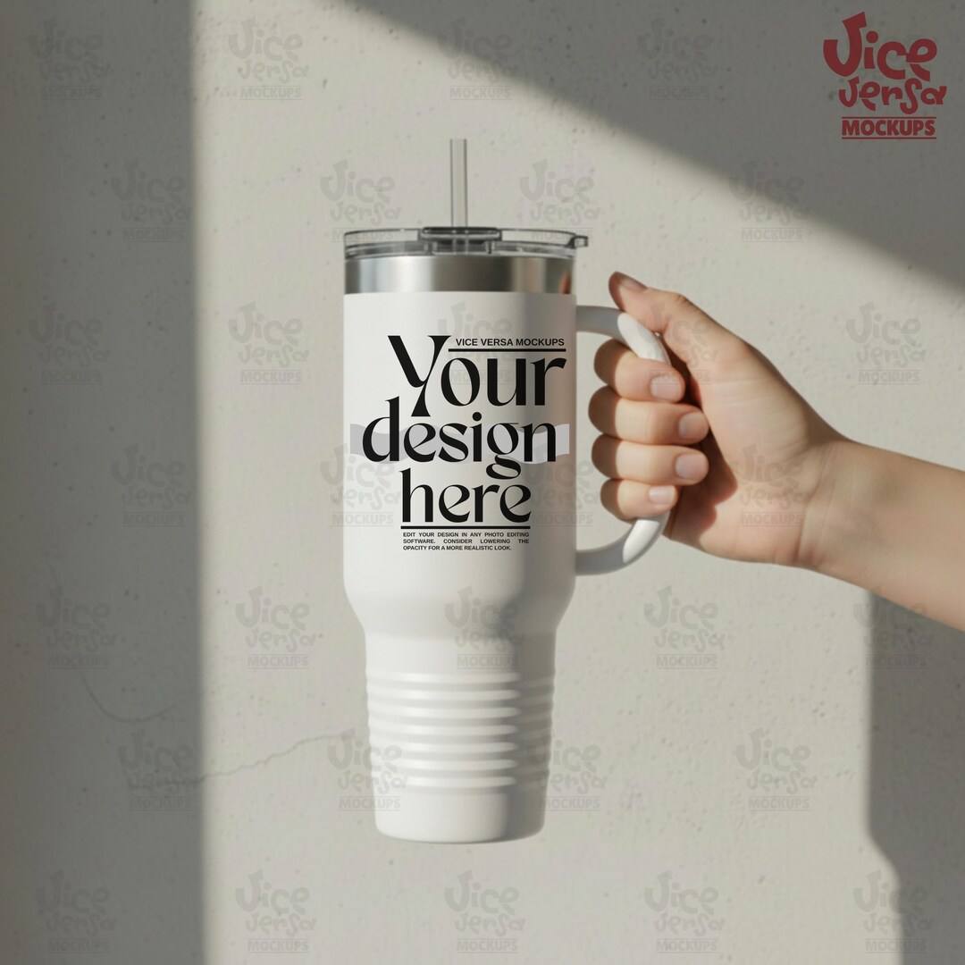 Insulated Travel Mug, 40oz White Mockup, Printify Tumbler Template ...