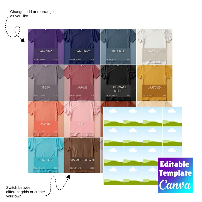 Bella Canvas 3001 Editable Color Chart, Canva Color Chart Template ...
