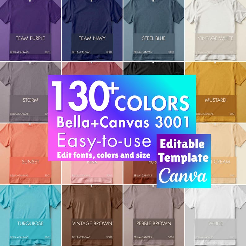 Bella Canvas 3001 Editable Color Chart, Canva Color Chart Template ...