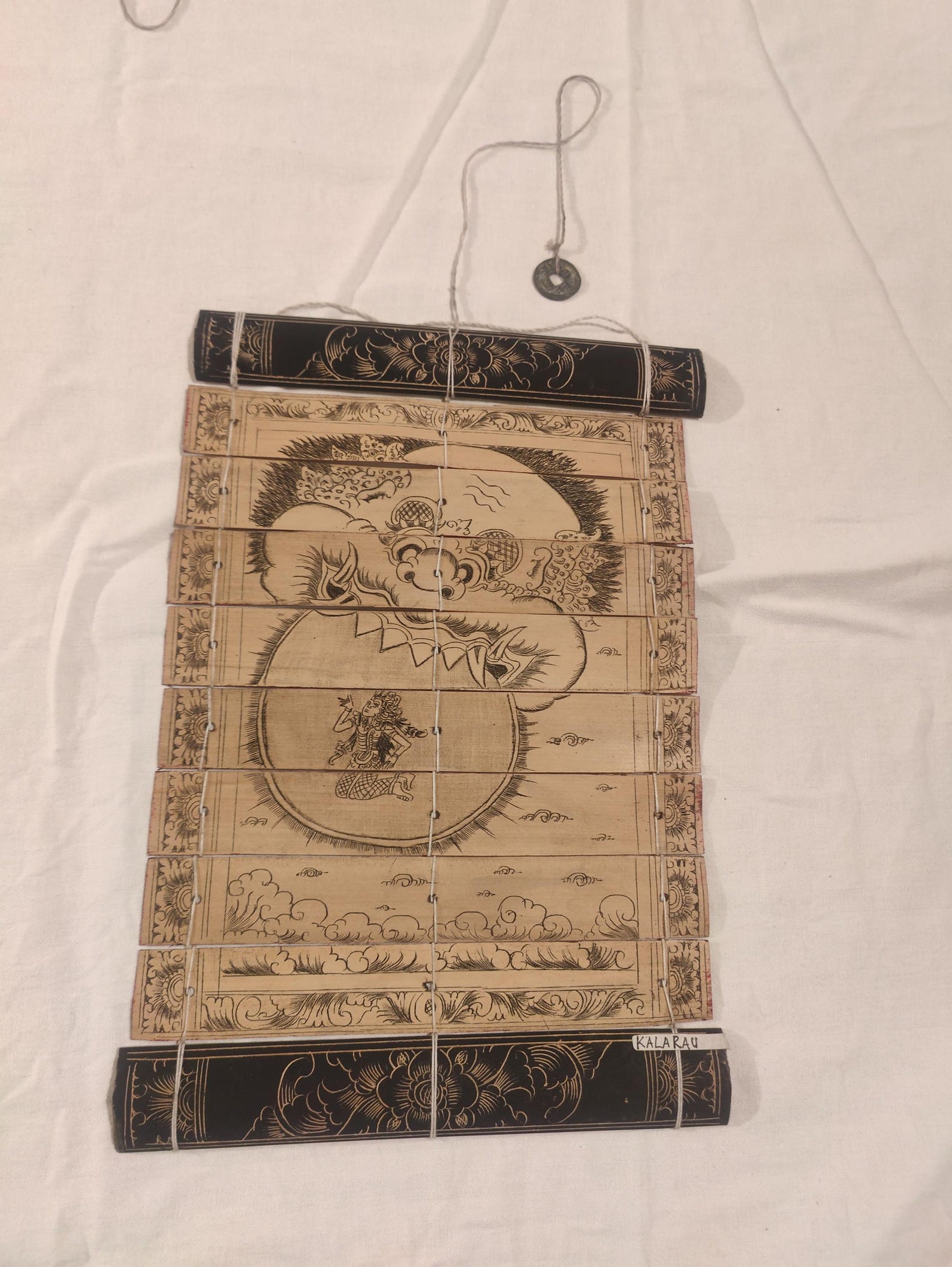 Balinese Lontar Art – Hand-engraved Palm Leaf Panel – Traditional Hindu ...