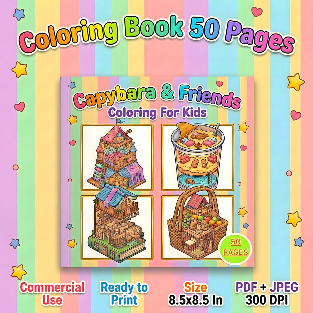 Coloring Book | Capybara & Friends Isometric Cutaway | Whimsical ...
