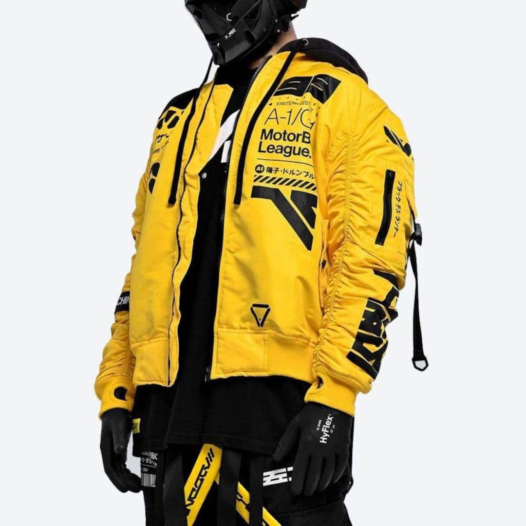 Cyberpunk Techwear Bomber Jacket – Yellow Accents, Tactical Outerwear ...