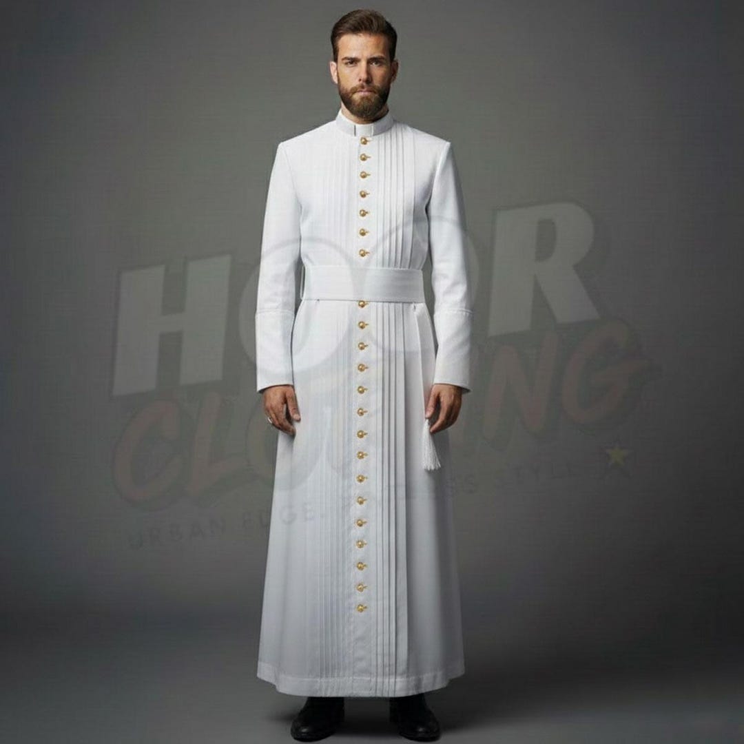 Handmade White Roman Cassock With Golden Buttons Closure - Clergy ...