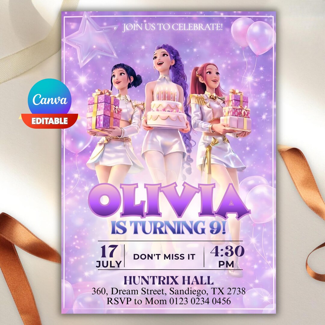 Kpop Birthday Invitation | Editable Anime Theme (digital Download ...
