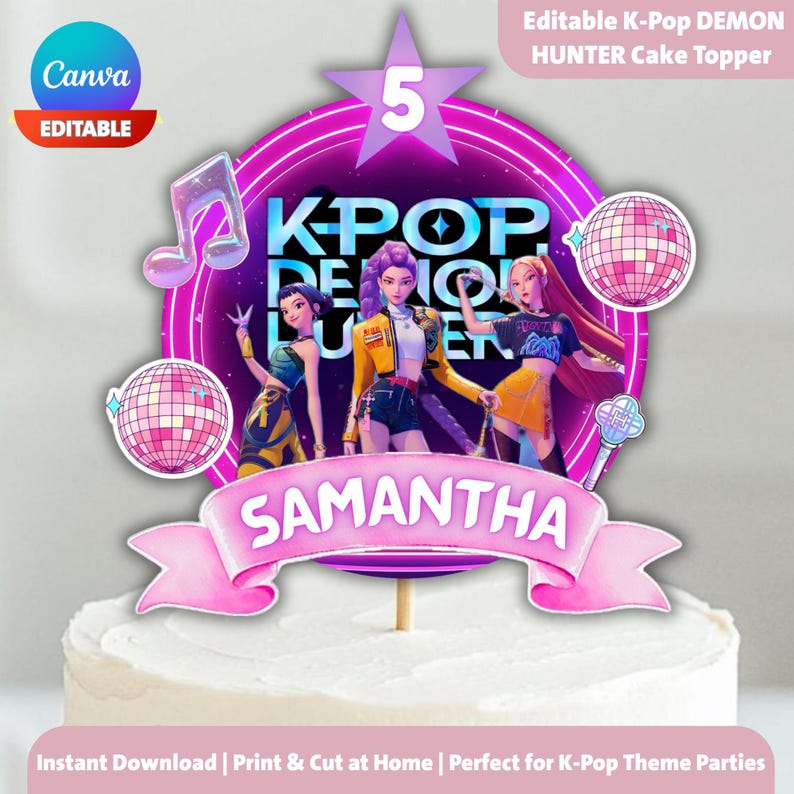 Editable Kpop Demon Hunters Cake Topper, Huntrix Kpop Birthday Toppers ...