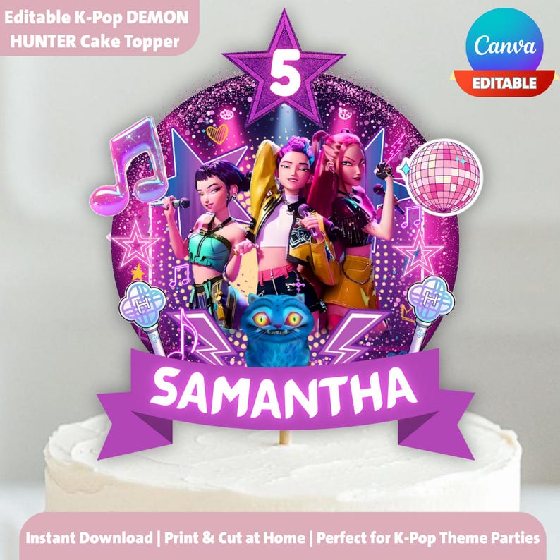 Editable Kpop Demon Hunters Cake Topper, Huntrix Kpop Birthday Toppers ...