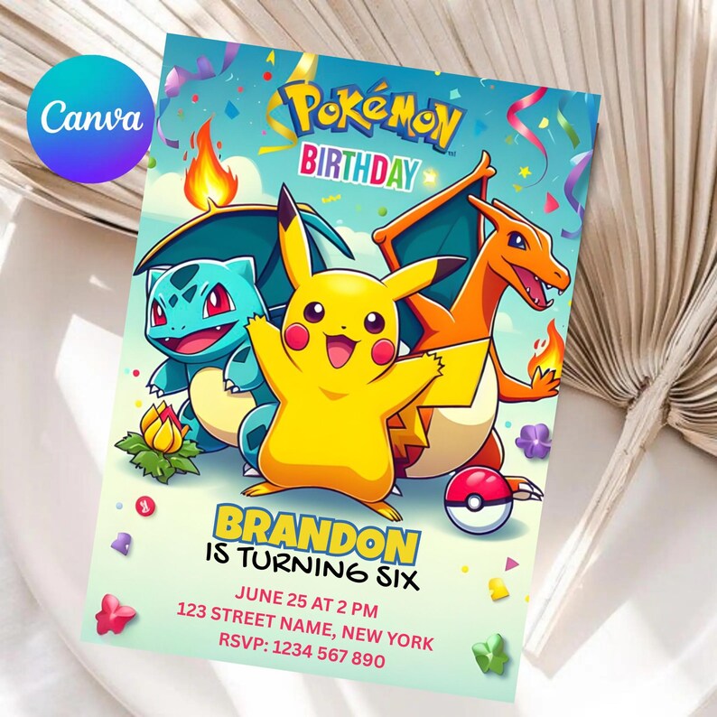 Pokemon Birthday Invitation Card | Editable Canva Template | Printable ...