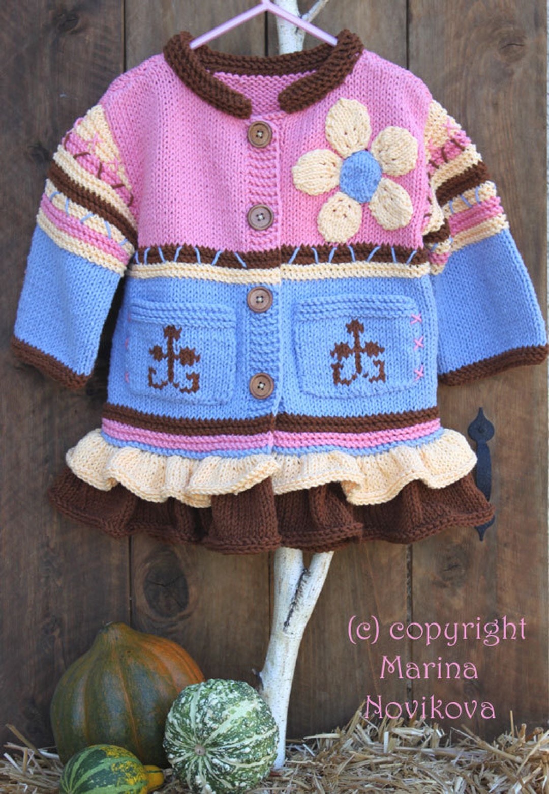 Hand Knitted 100% Cotton Girl Sweater With Ruffles for Toddler. Ready ...