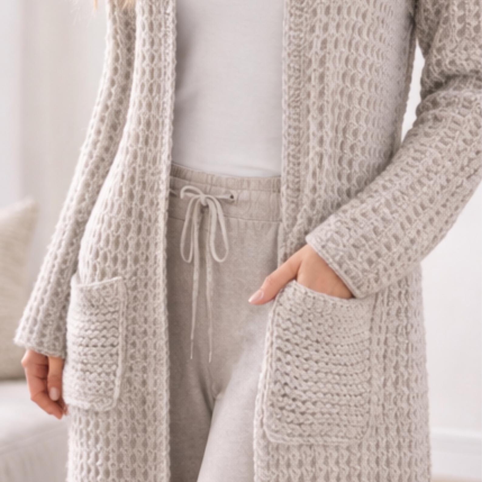 Long Knit Cardigan Pattern PDF | Easy Waffle Stitch Duster Cardigan ...