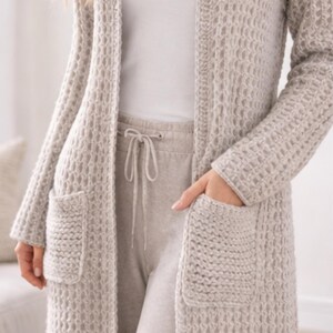 Waffle Stitch Knit Cardigan Pattern | Easy Duster, Beginner Friendly ...