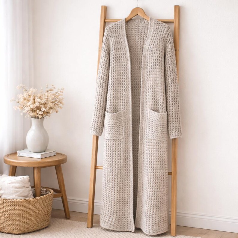 Waffle Stitch Knit Cardigan Pattern | Easy Duster, Beginner Friendly ...