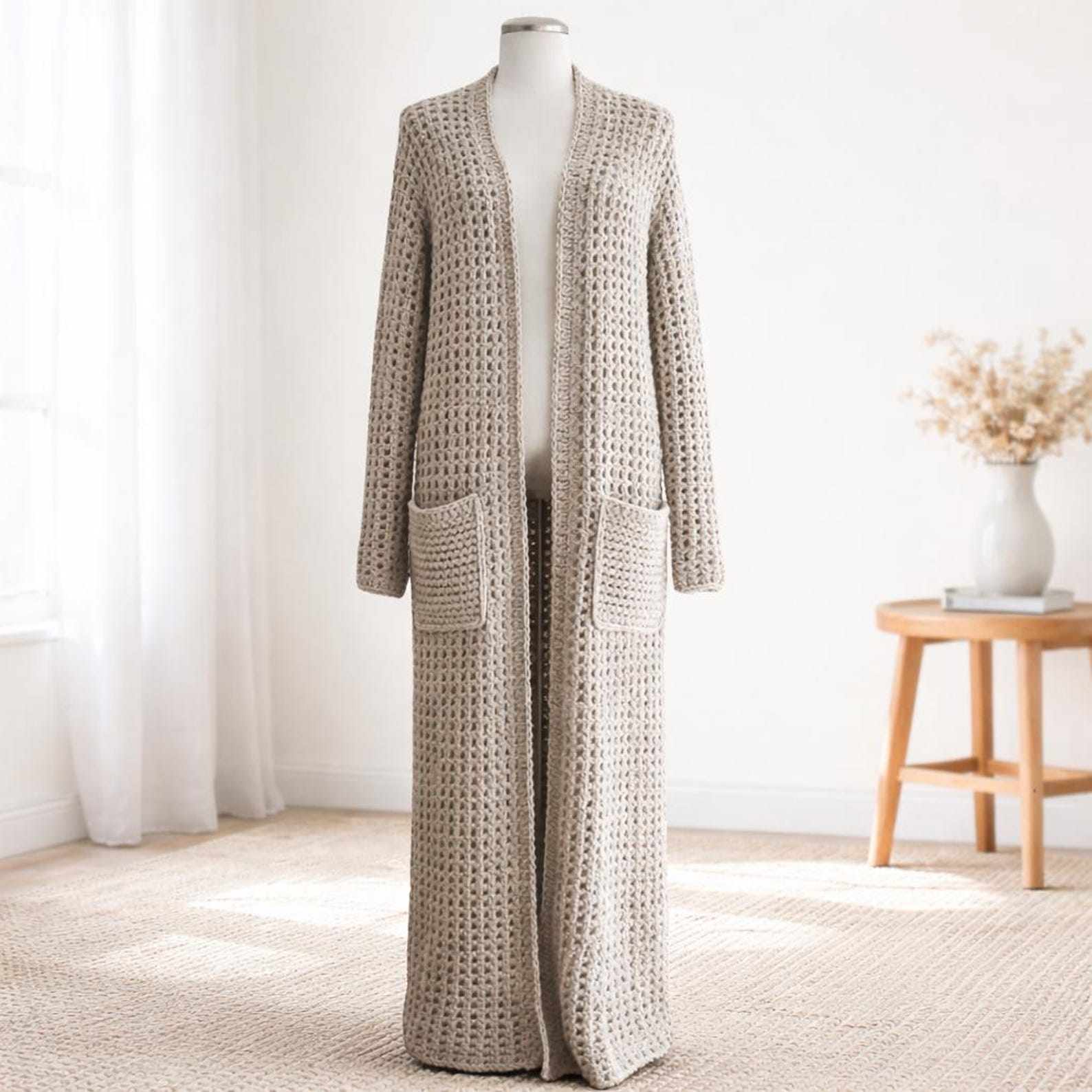Waffle Stitch Knit Cardigan Pattern | Easy Duster, Beginner Friendly ...