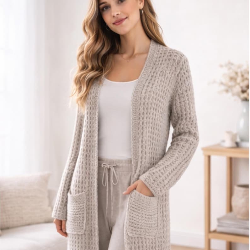 Waffle Stitch Knit Cardigan Pattern | Easy Duster, Beginner Friendly ...