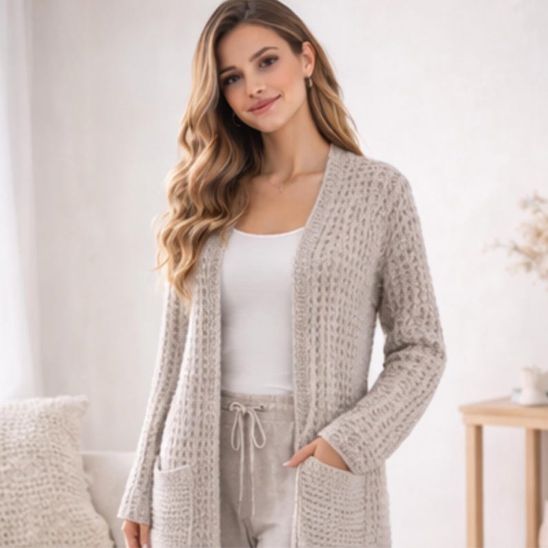 Waffle Stitch Knit Cardigan Pattern | Easy Duster, Beginner Friendly ...