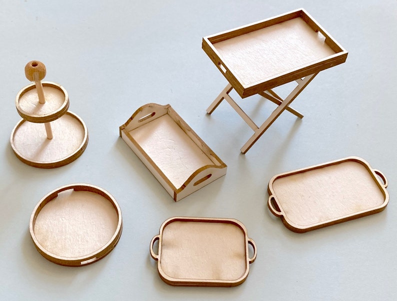 6 Dollhouse Trays SVG PNG PDF Cutfiles W/handles Coffee - Etsy