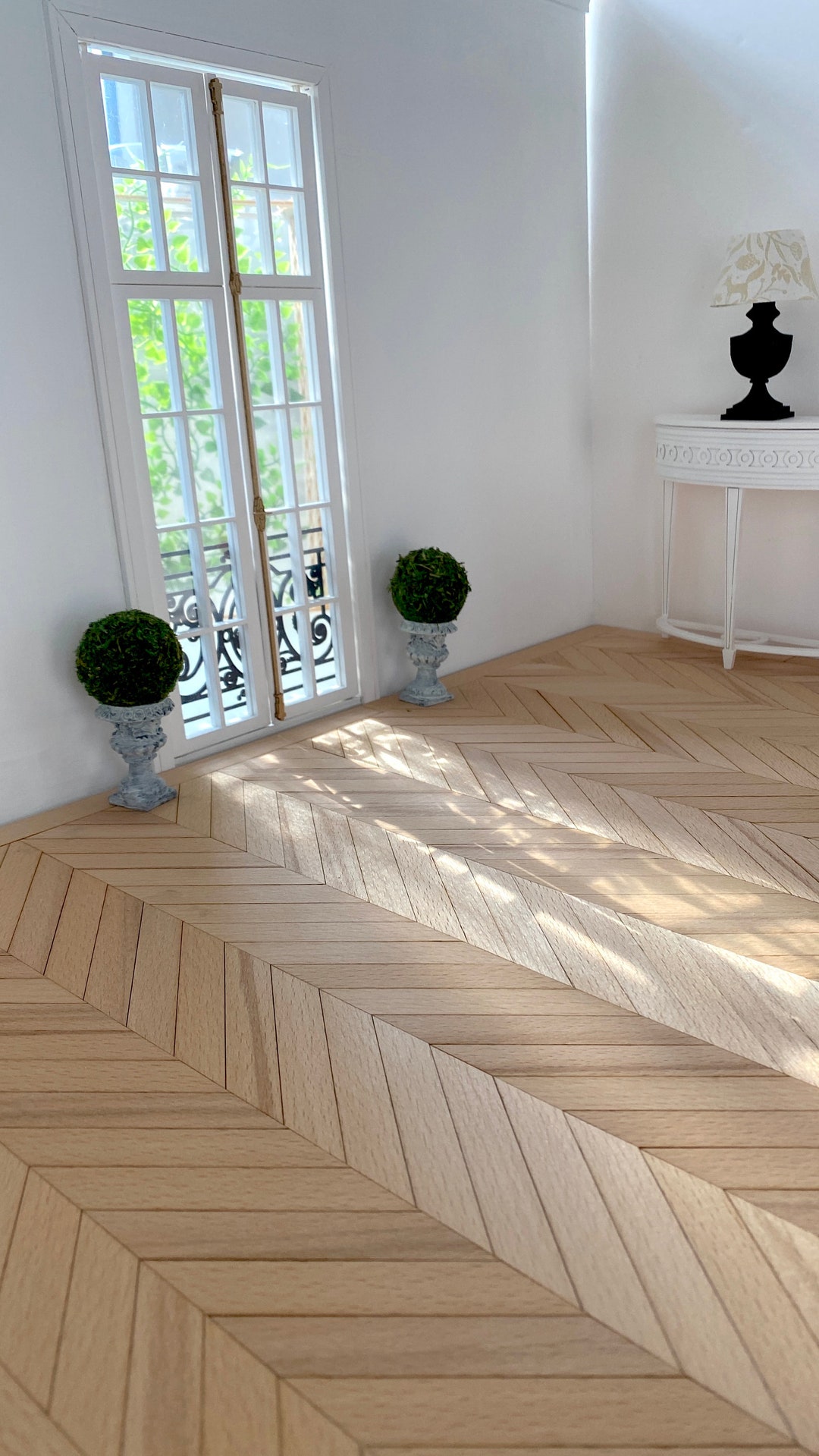French Herringbone Dollhouse Parquet DIY KIT Real Wood European Beech - for 1-12 Scale and 1-6 ...